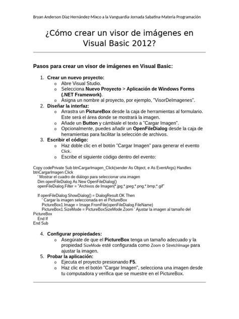 Cómo Crear Un Visor De Imágenes En Visual Basic 2012 Pdf