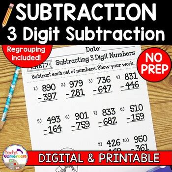 Subtracting Digit Numbers Worksheets By Teacher Gameroom TpT