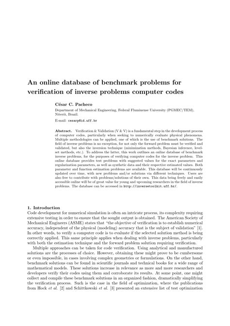 Pdf An Online Database Of Benchmark Problems For Verification Of