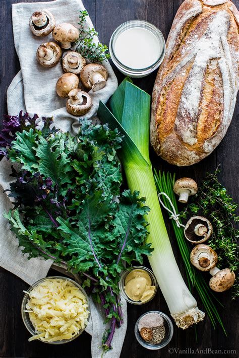 Kale Mushroom Leek Savory Bread Pudding Vanilla And Bean