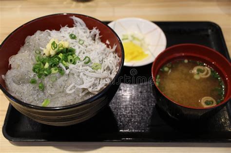 Japanese Cuisine Raw Whitebait And Boiled Whitebait Rice Bowl Set Meal