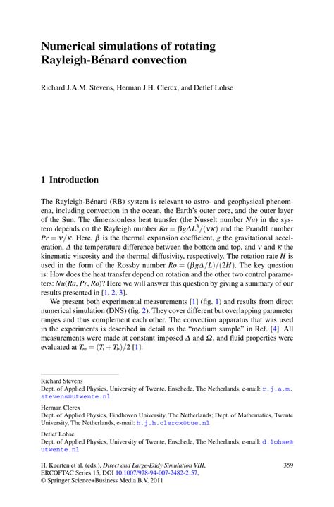Pdf Numerical Simulations Of Rotating Rayleigh Bénard Convection