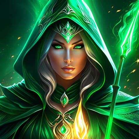 Premium Ai Image The Mysterious Girl Emerald Robed Sorceress Of Power Ai Generated