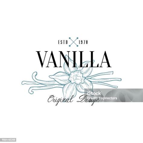 바닐라 로고 원래 디자인 Estd 1978 요리 향미료 엠 블 럼 화장품 베이커리 빵이 게 배지 천연 제품 흰색 배경에 그림을 벡터 날씨에 대한 스톡 벡터 아트 및 기타