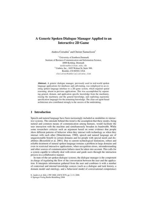 Pdf A Generic Spoken Dialogue Manager Applied To An Interactive 2d Game