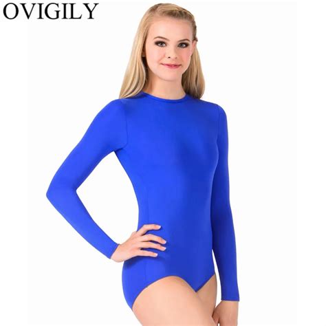 Ovigily Womens Snap Crotch Long Sleeve Leotard Adults Royal Blue Ballet Dance Leotards For