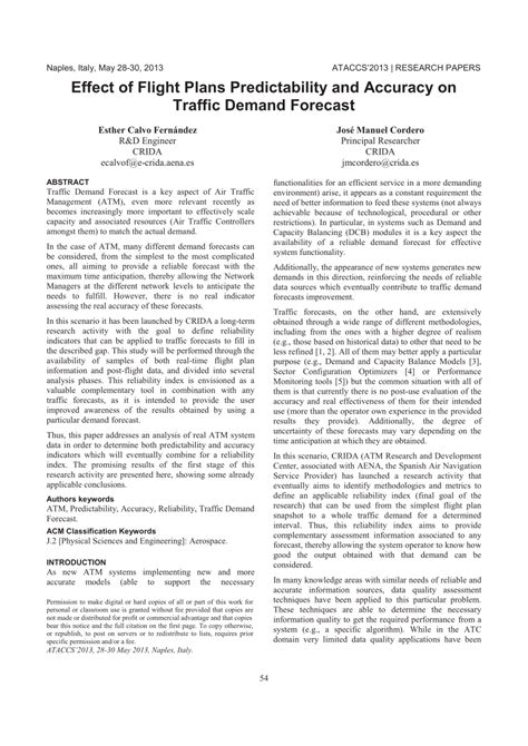 Pdf Effect Of Flight Plans Predictability And Accuracy On Traffic Demand Forecast