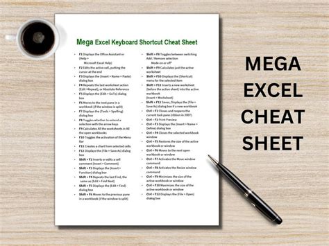 Mega Excel Keyboard Cheat Sheet Excel Shortcut Reference List