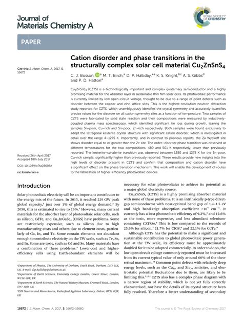 Pdf Cation Disorder And Phase Transitions In The Structurally Complex Solar Cell Material