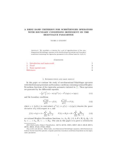 Pdf A Riesz Basis Criterion For Schrödinger Operators With Boundary Conditions Dependent On