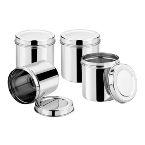 Vinod Stainless Steel Deep Dabba 4 Piece Set Airtight Steel Containers
