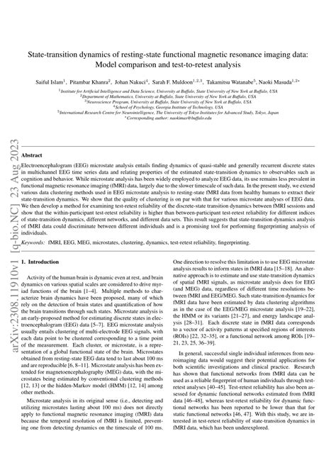 Pdf State Transition Dynamics Of Resting State Functional Magnetic