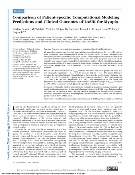 Pdf Comparison Of Patient Specific Computational Modeling Predictions And Clinical Outcomes Of