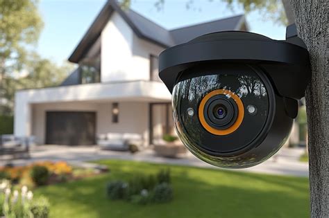 A Smart Home Security System With Cameras And Sensors Monitoring The Perimeter Of A House