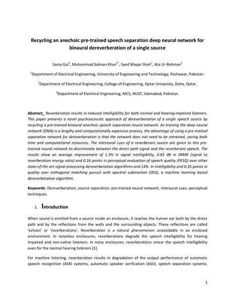 Pdf Recycling An Anechoic Pre Trained Speech Separation Deep Neural