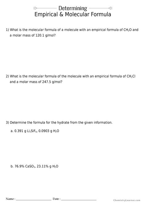 Free Printable Empirical And Molecular Formula Worksheets Worksheets