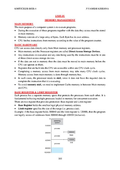 OS UNIT Memory Management UNIT IV MEMORY MANAGEMENT MAIN MEMORY The Main Purpose Of A