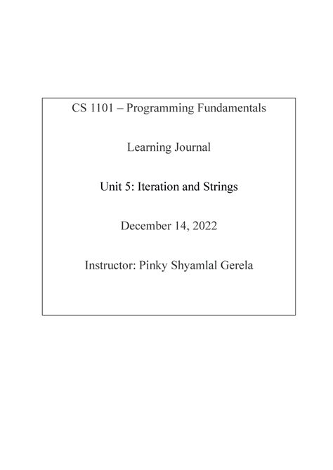 Learning Journal Unit 5 Cs 1101 Programming Fundamentals Learning Journal Unit 5 Iteration