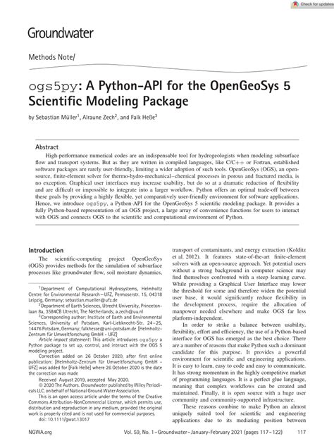 Pdf Ogs5py A Python Api For The Opengeosys 5 Scientific Modeling Package