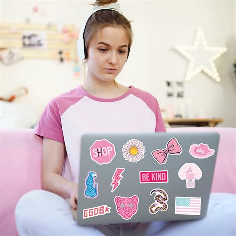 Getuscart 100 Pcs Preppy Stickers Pink Stickers Pack Aesthetic Stickers Water Bottlesmile