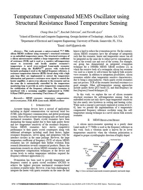 Temperature Compensated Mems Oscillator Using Structural Resistance