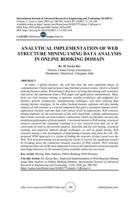 Analytical Implementation Of Web Structure Mining Using Data Analysis In Online Booking Domain Pdf
