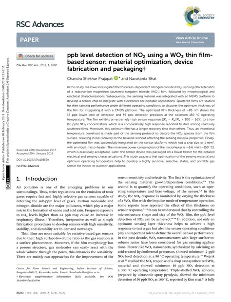 Pdf Ppb Level Detection Of No2 Using Wo3 Thin Film Based Sensor Material Optimization Device