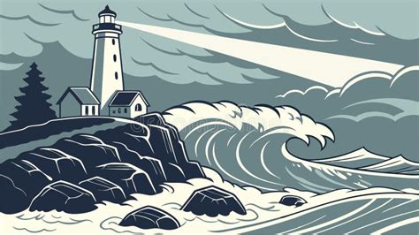 Lighthouse On Rocky Coast Coastal Guide Seaside Beacon And Maritime Landmark Vector Design