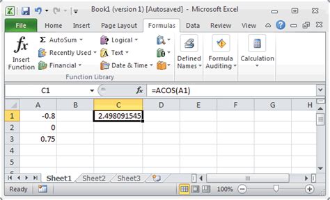 Ms Excel How To Use The Acos Function Ws