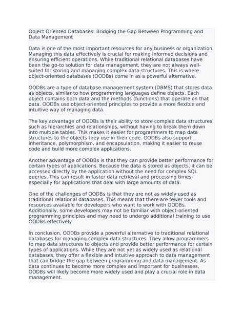 Object Oriented Databases Managing This Data Effectively Is Crucial