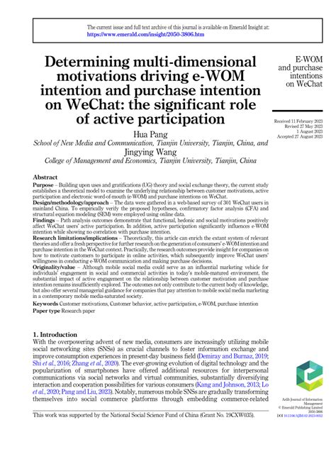 Pdf Determining Multi Dimensional Motivations Driving E Wom Intention