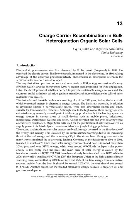 Pdf Charge Carrier Recombination In Bulk Heterojunction Organic Solar