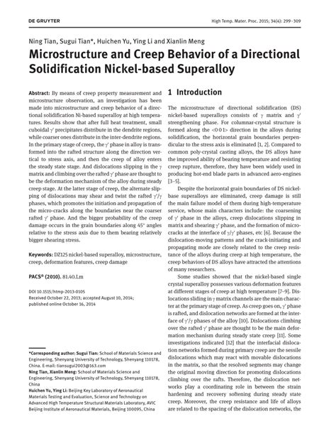 Pdf Microstructure And Creep Behavior Of A Directional Solidification