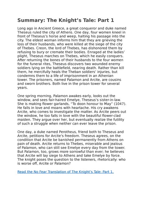 Canterbury Tales Summary The Knights Tale Part 1 Long Ago In
