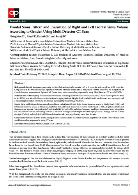 Pdf Frontal Sinus Pattern And Evaluation Of Right And Left Frontal Sinus Volume According To