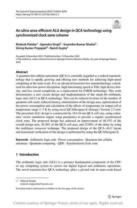 An Ultra Area Efficient Alu Design In Qca Technology Using Synchronized Clock Zone Scheme