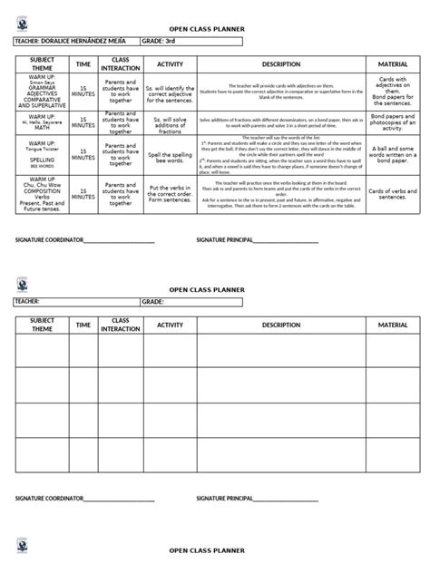 Open Class Planner Pdf