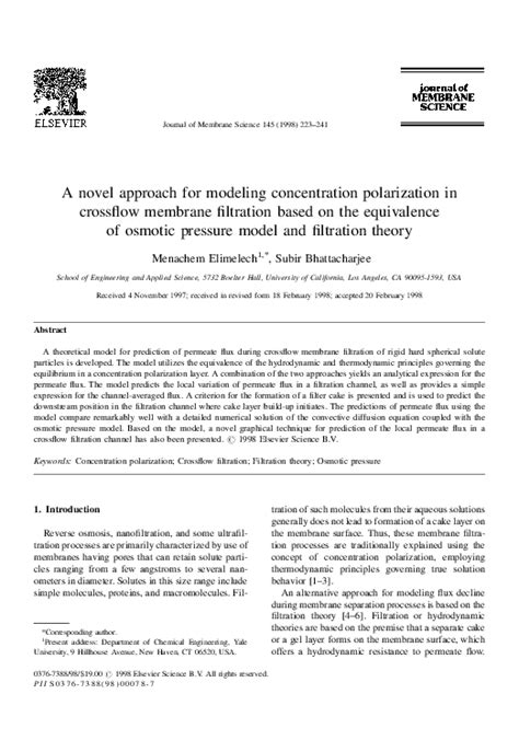 Pdf A Novel Approach For Modeling Concentration Polarization In