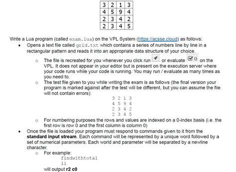 Solved Write A Lua Program Called Exam Lua On The Vpl