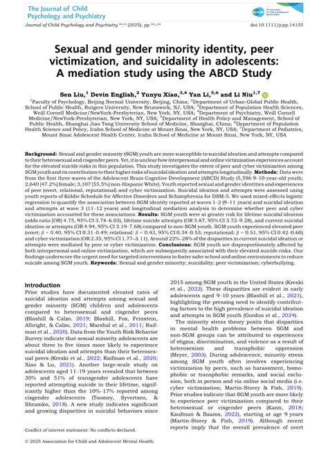 Sexual And Gender Minority Identity Peer Victimization And Suicidality In Adolescents A