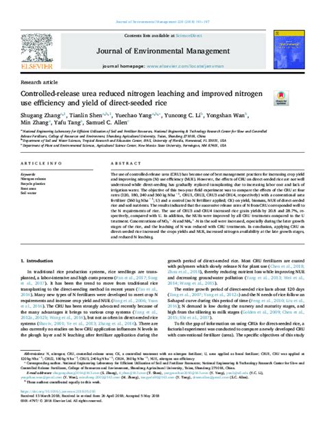 Pdf Controlled Release Urea Reduced Nitrogen Leaching And Improved