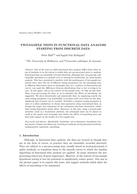 Pdf Two Sample Tests In Functional Data Analysis Starting From
