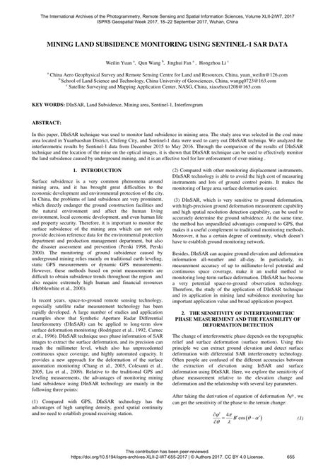 PDF MINING LAND SUBSIDENCE MONITORING USING SENTINEL SAR DATA