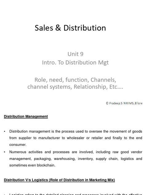 Unit 9 Intro To Distribution Pdf Sales Logistics