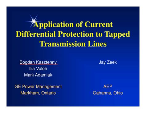 Pdf Application Of Current Differential Protection To Tapped Transmission Lines Presentation