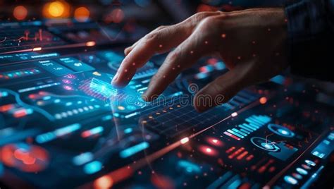 Hand Touching Digital Screen With Data And Charts Representing Technology And Business In The