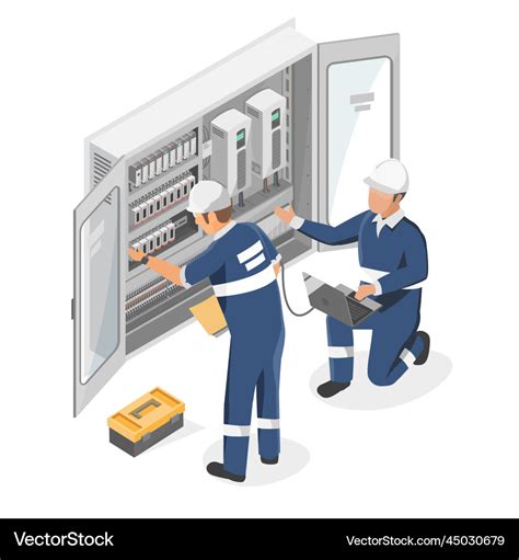 Plc Controller Machine System Box Technicians Vector Image