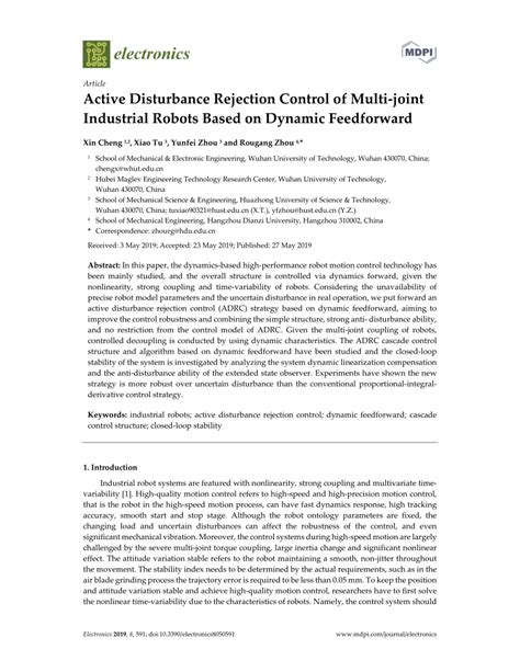 Pdf Active Disturbance Rejection Control Of Multi Joint Industrial Robots Based On Dynamic