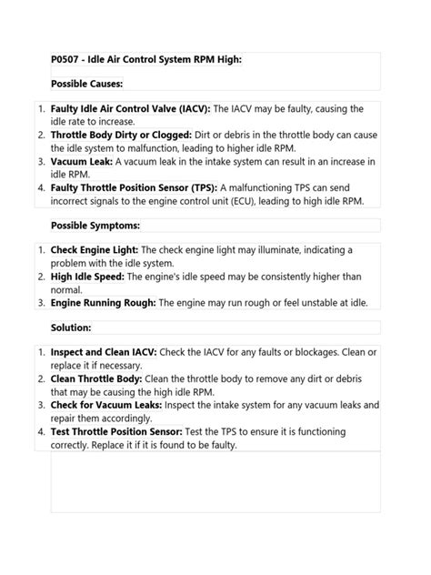P0507 Idle Air Control System Rpm High Pdf