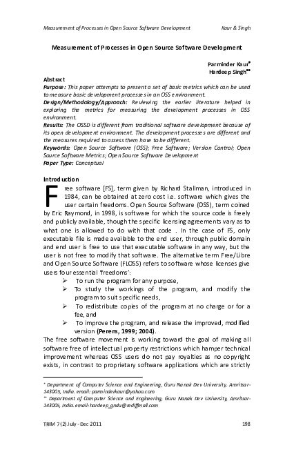 Pdf Measurement Of Processes In Open Source Software Development